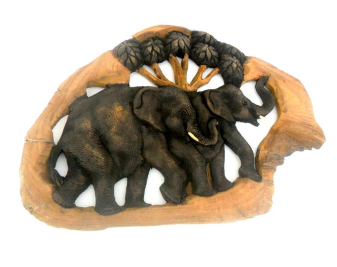 Hand Carved Elephant Wood Carving Elephant Natural Teak Wood Elephant ...