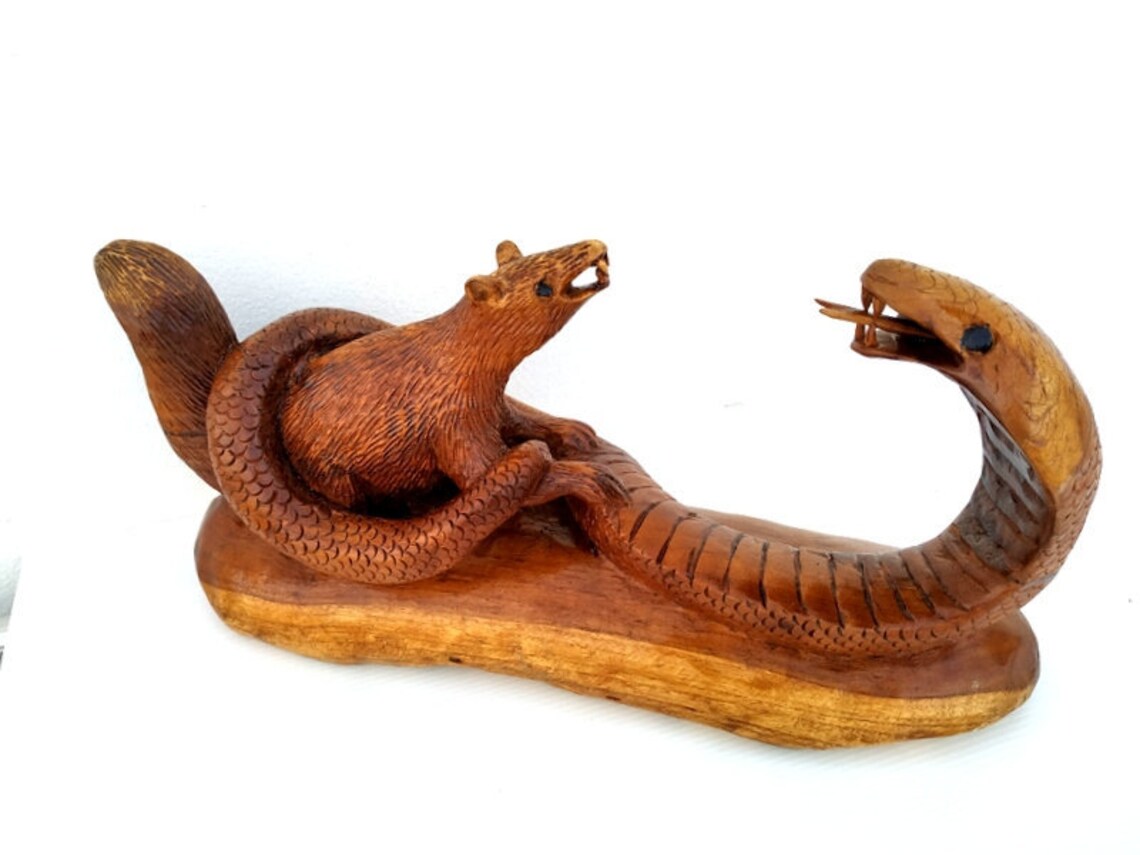 Wooden Cobra Statue, Snake Figurine, Animal Art, Cobra Snake Sculpture ...