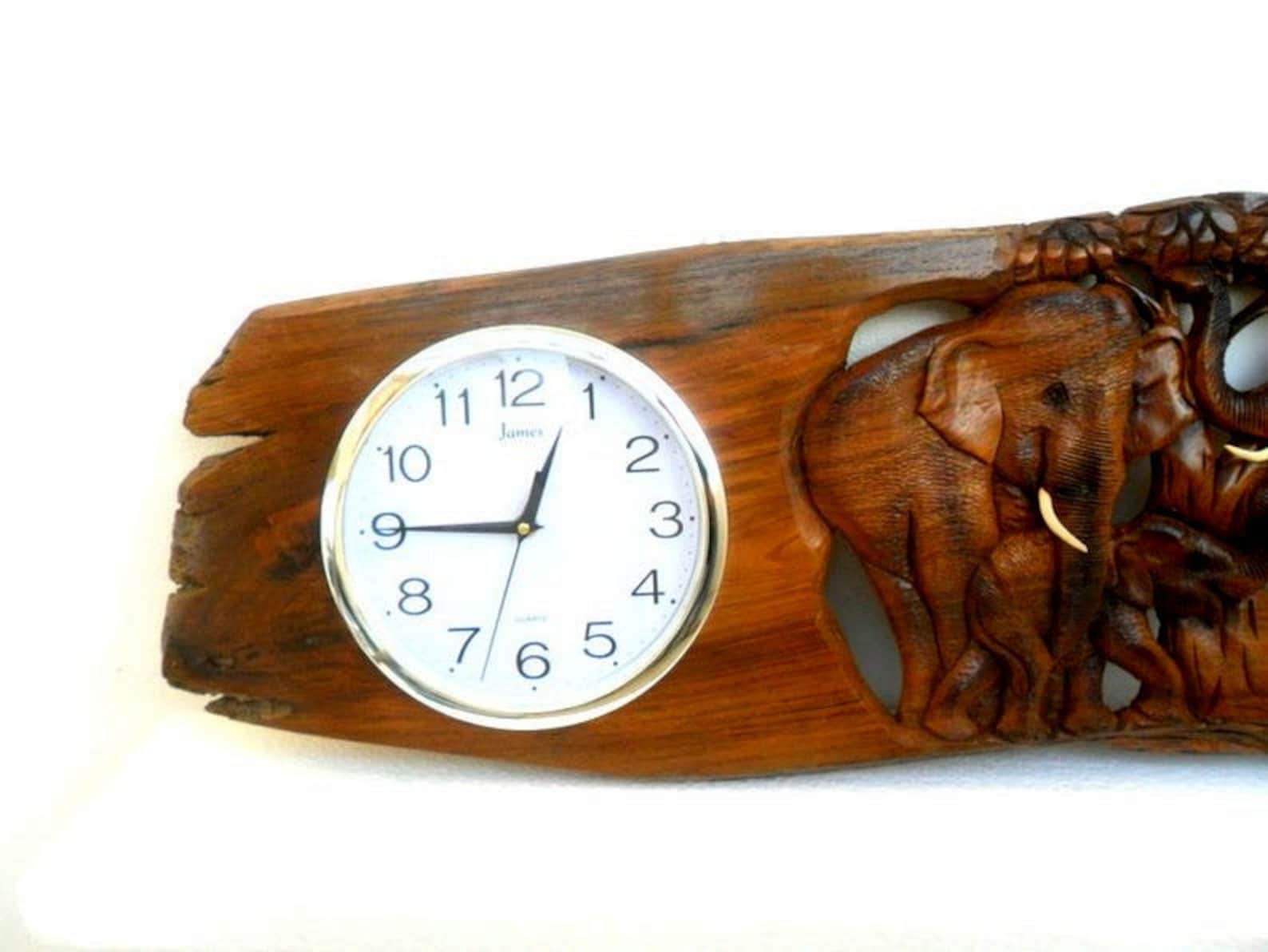 Wooden Elephant Clock, Elephant Figurine, Elephant Clock Decor ...