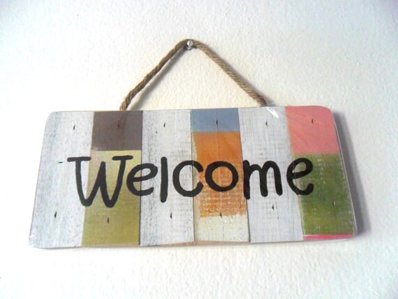 Wood Pallet Sign " Welcome " Rustic Reclaimed Wood Handmade Wooden ...
