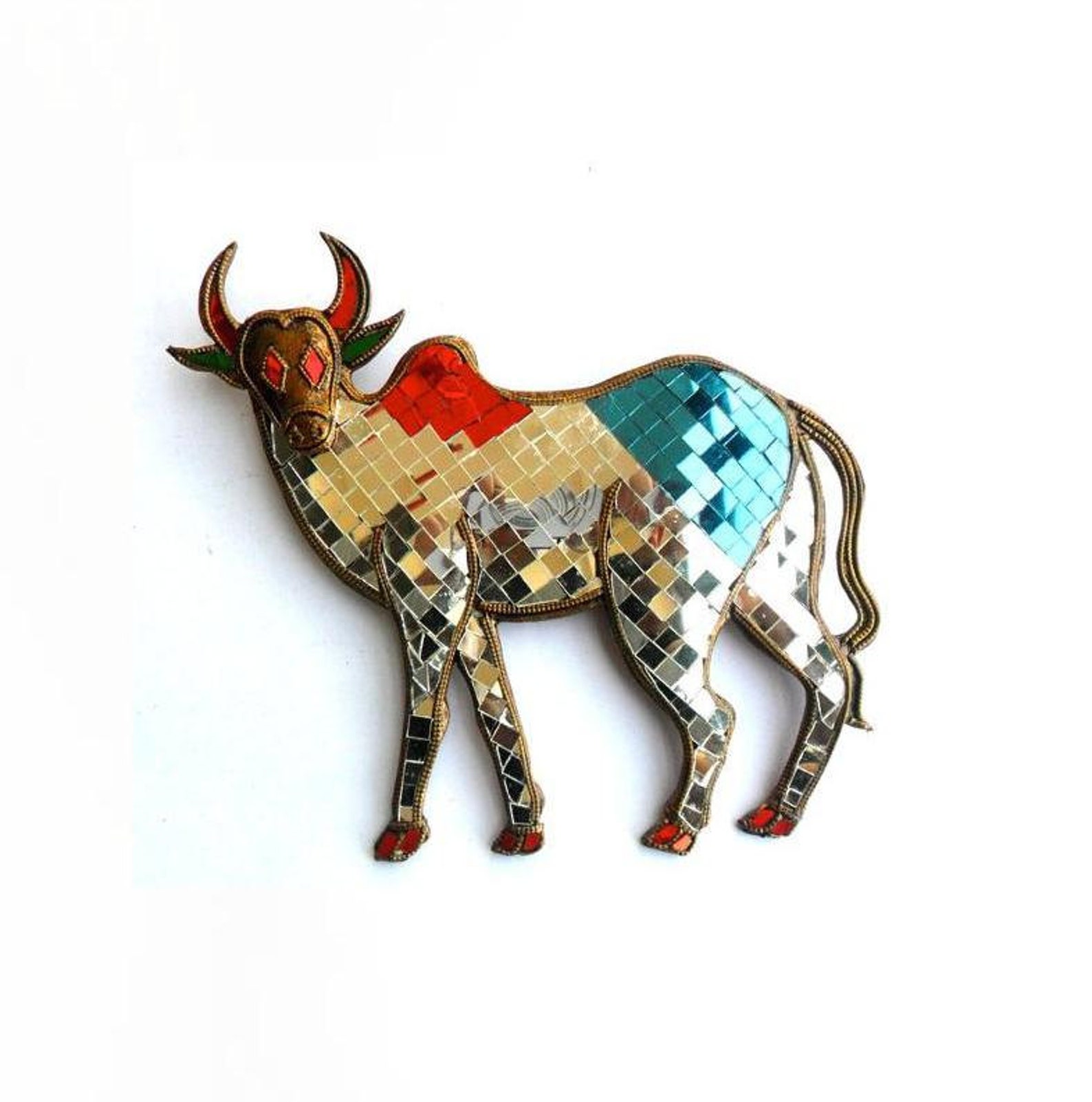 Mosaic Bull Ox Glass Art Multicolor Handmade Mirror Mosaics Art Home ...