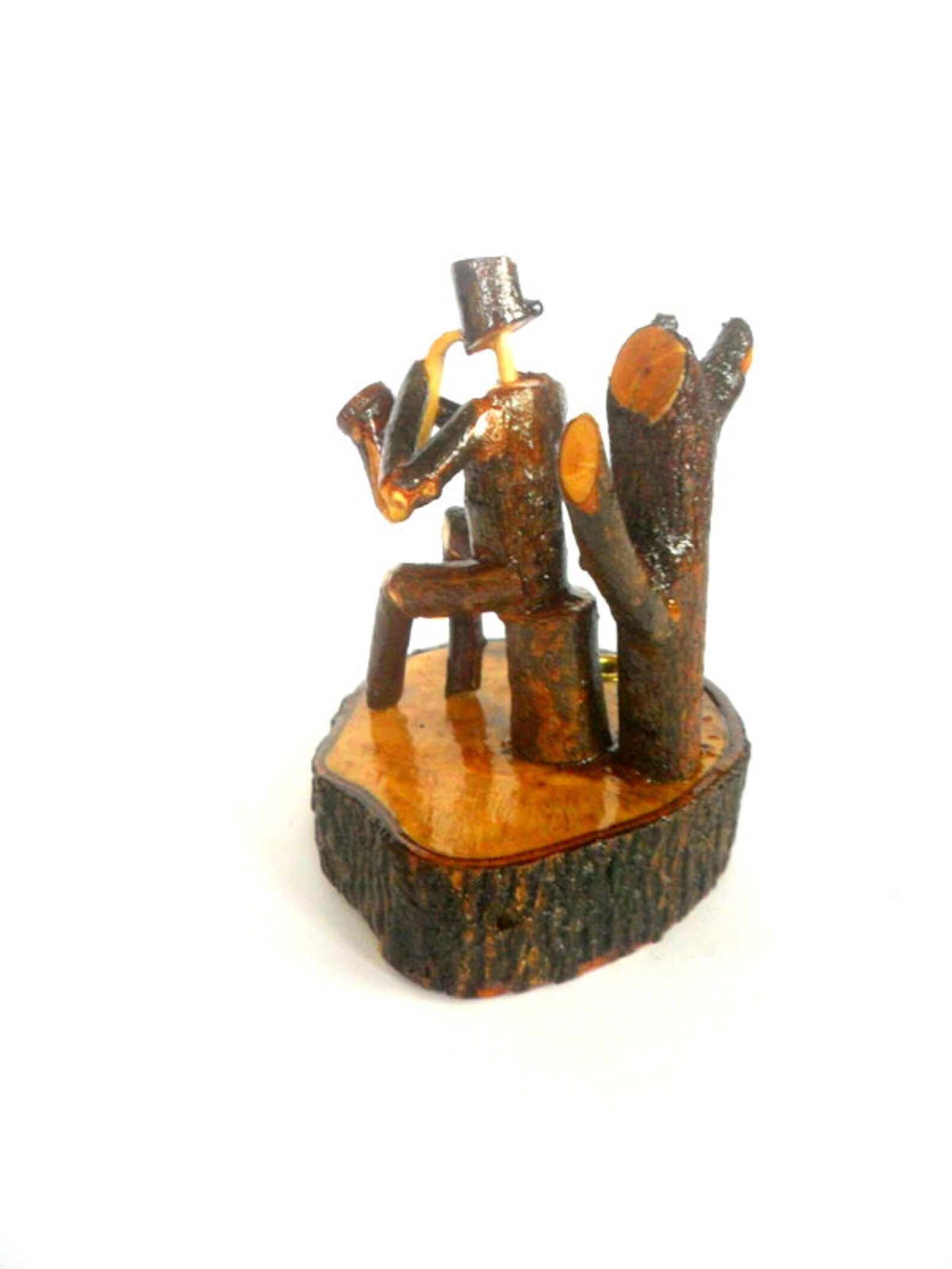 Natural Wood Carving Sculpture Saxophone Player Handmade Feclaimed Wood ...