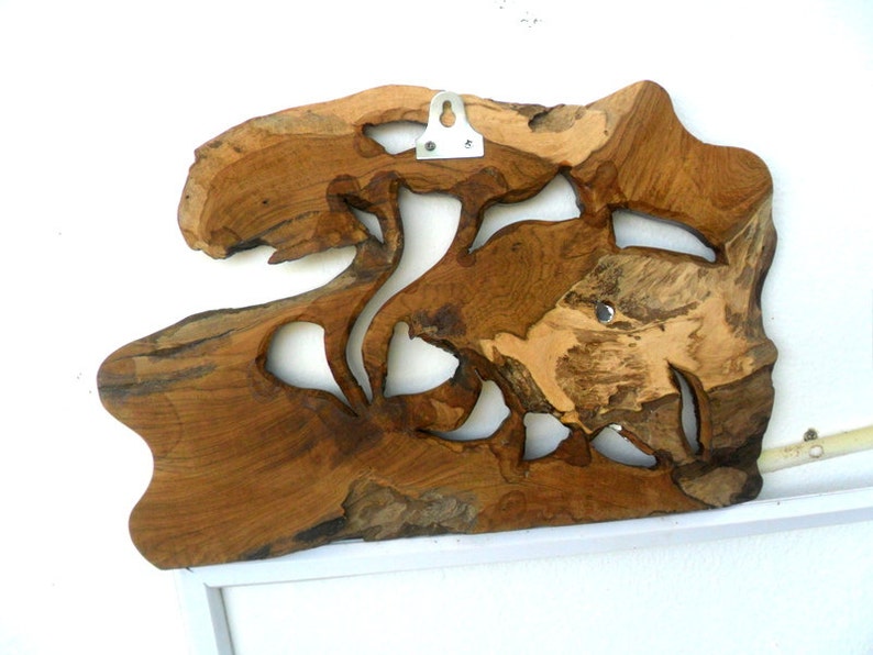 Wood Carving Silver Fish With Lotus Flower Hand Carved Natural Teak ...