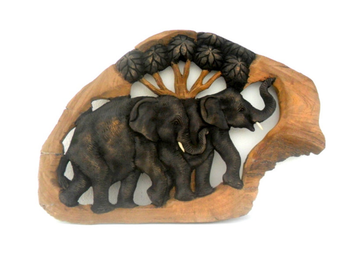 Hand Carved Elephant Wood Carving Elephant Natural Teak Wood Elephant ...