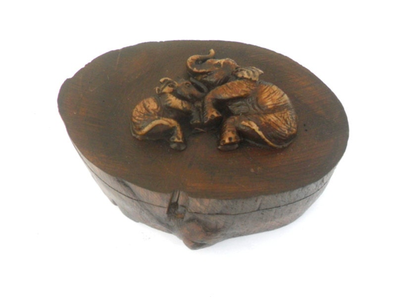 Wooden Box Natural Teak Wood Rustic Driftwood Round Elephant Box ...