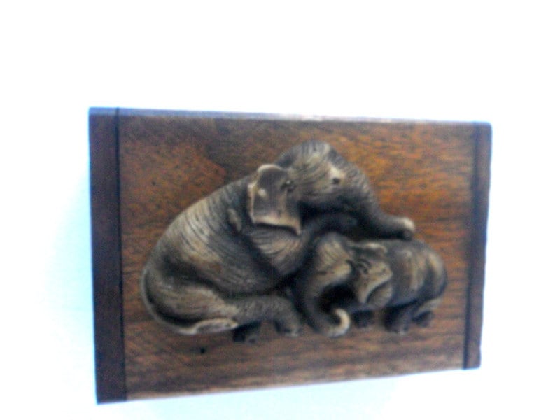 Two Teak Wood Rustic Box Boxes With Elephants Reclaimed Handmade Wooden ...
