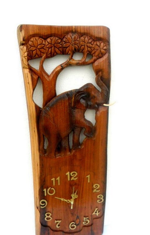 Wooden Elephant Clock, Elephant Figurine, Elephant Clock Decor ...