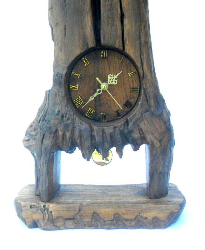 Teak Wood Carving Pendulum Clock Carving Rustic Driftwood Reclaimed ...