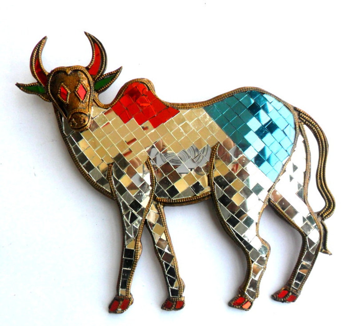 Mosaic Bull Ox Glass Art Multicolor Handmade Mirror Mosaics Art Home ...
