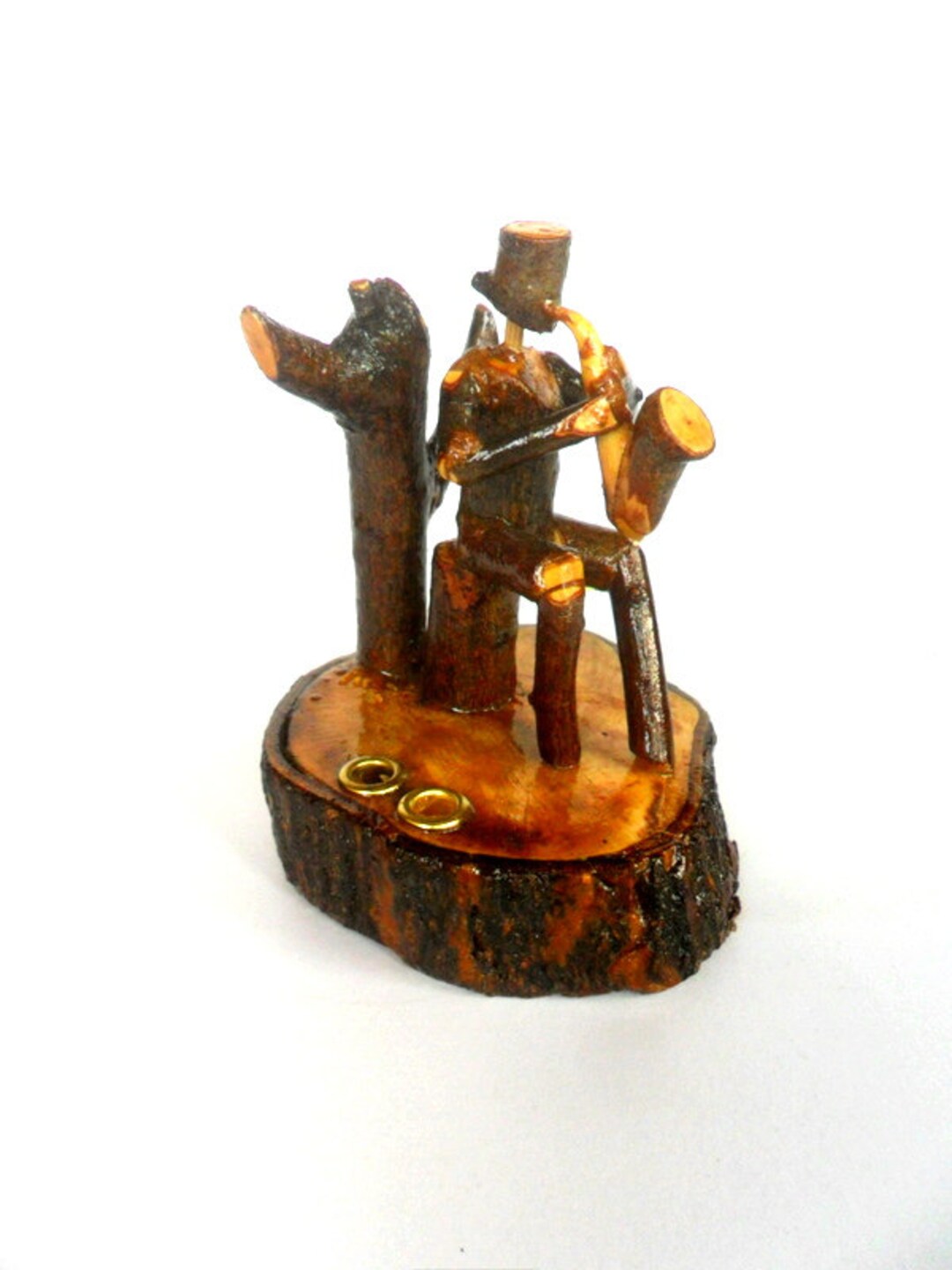 Natural Wood Carving Sculpture Saxophone Player Handmade Feclaimed Wood ...