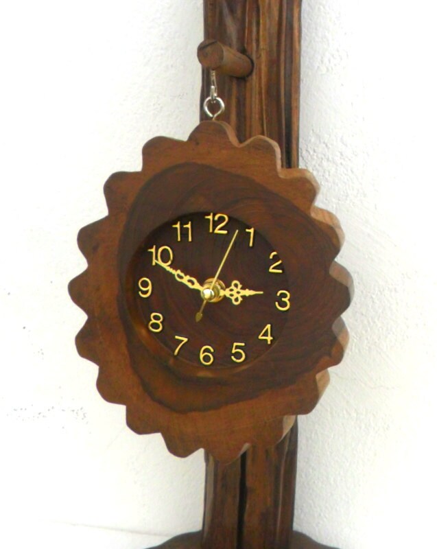 Natural Teak Wood Round Clock Hanging Rustic Driftwood Handmade Wooden ...