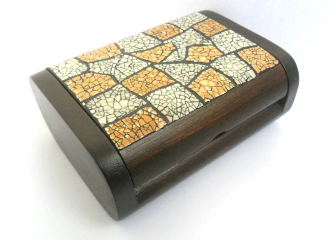 Teak Wood Box With Eggshell Mosaic on Top Handmade Natural Reclaimed ...