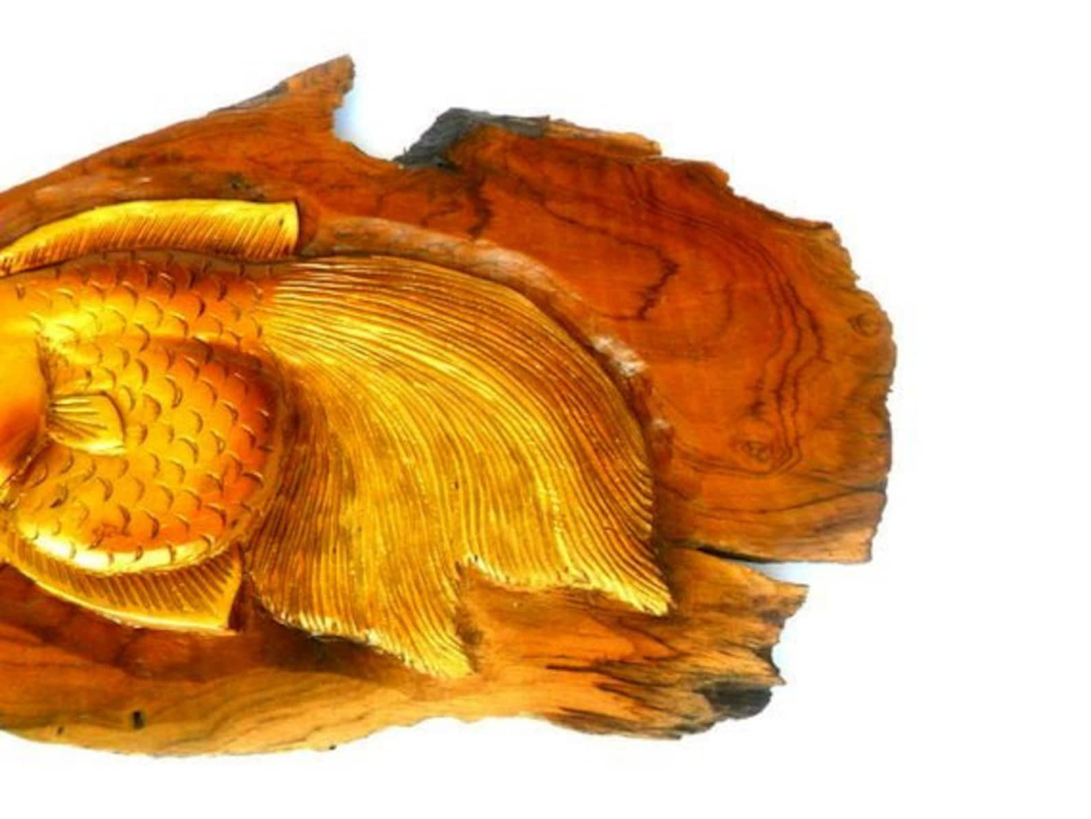 Wood Carving Fish Hand Carved Natural Teak Wood Wall Hanging - Etsy