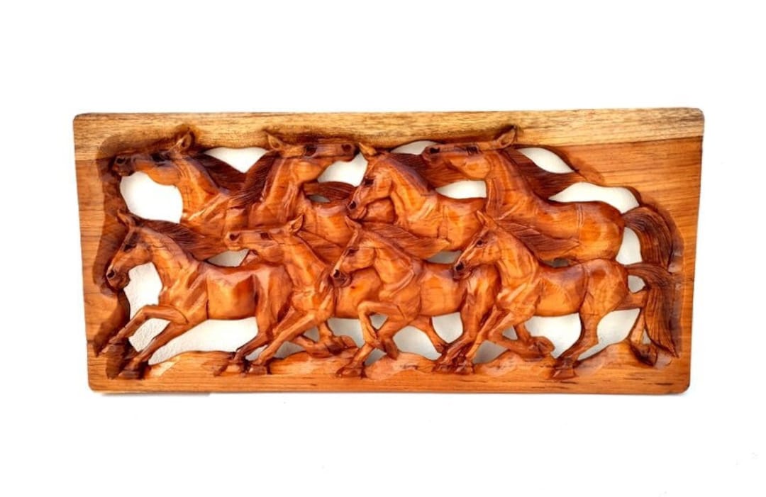 Wood Carving Horse, Hand Carved Wild Horses, Horse Lover, Natural ...
