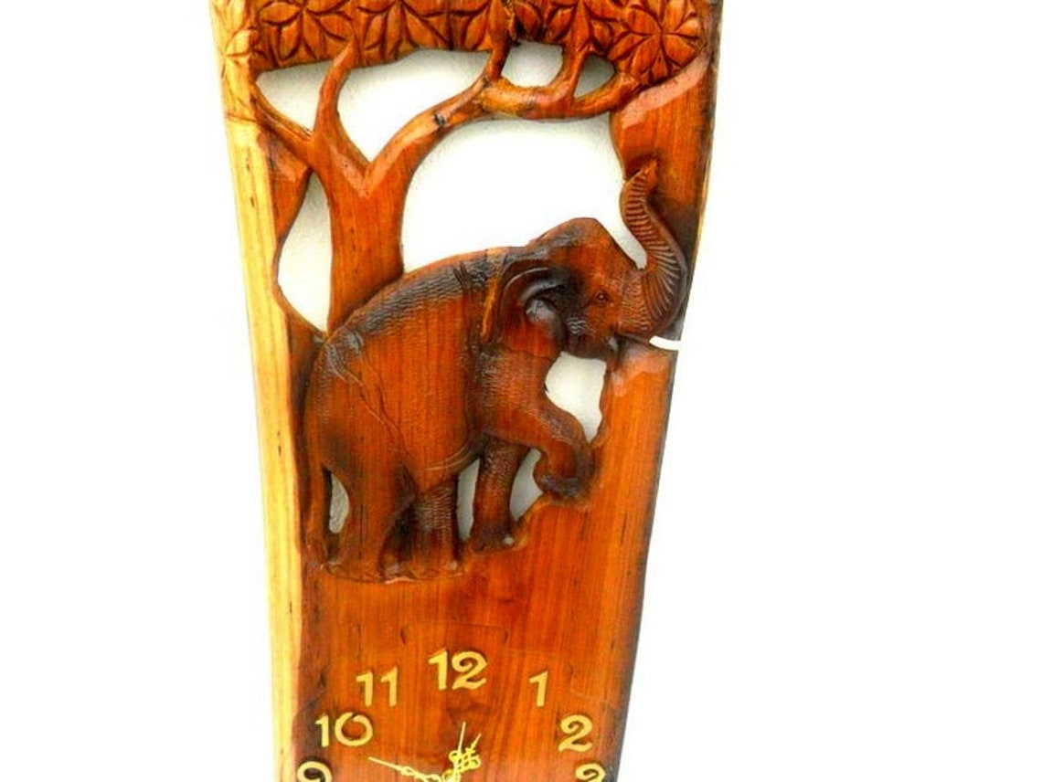 Wooden Elephant Clock, Elephant Figurine, Elephant Clock Decor ...