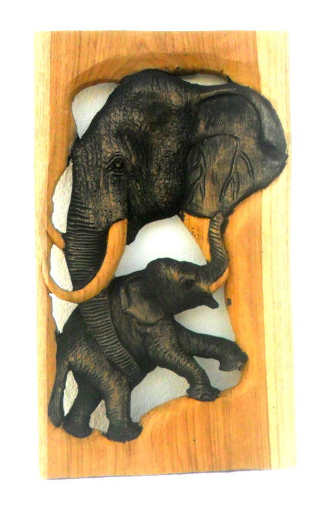 Handmade Teak Wood Carving Elephant With Baby Wall Hanging Art - Etsy