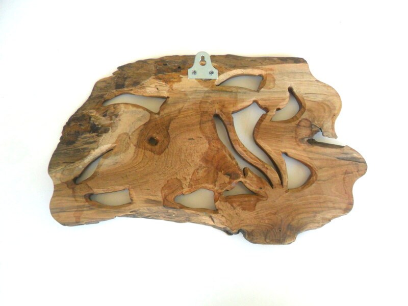 Wood Carving Gold Fish With Lotus Flower Hand Carved Natural Teak Wood ...