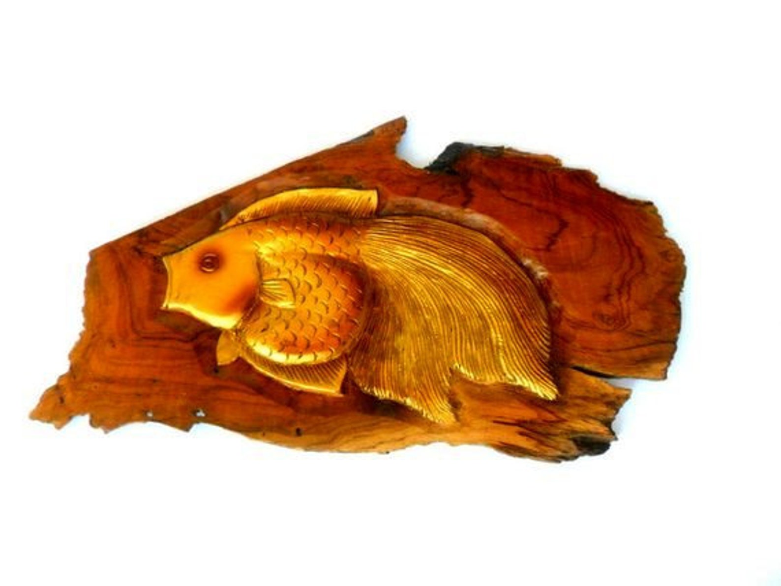 Wood Carving Fish Hand Carved Natural Teak Wood Wall Hanging - Etsy