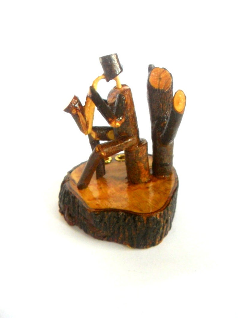 Natural Wood Carving Sculpture Saxophone Player Handmade Feclaimed Wood ...