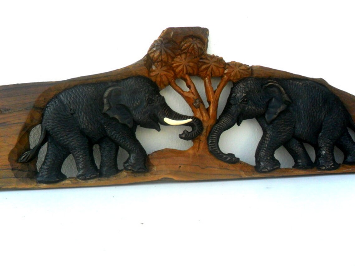 Hand Carved Elephant Wood Carving Elephant Natural Teak Wood Elephant ...