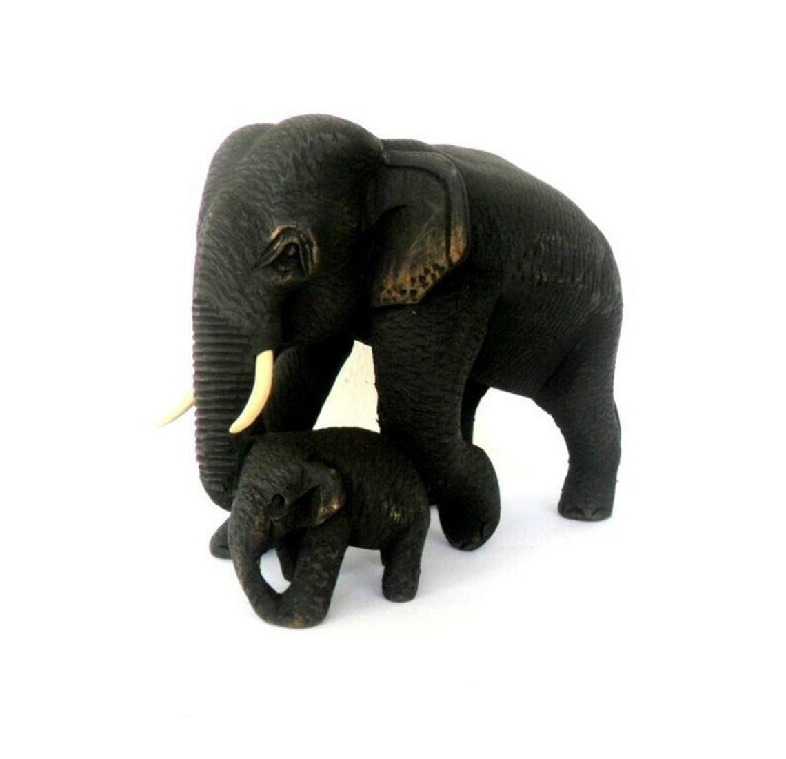 Hand Carved Elephant With Baby Wood Carving Elephant Natural Teak Wood ...