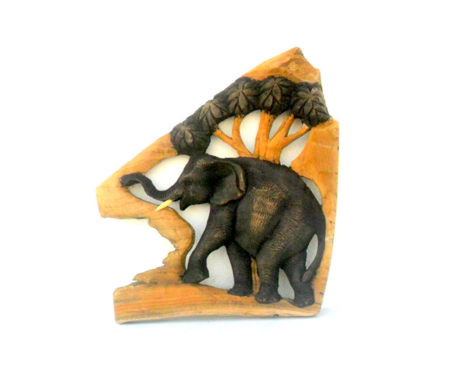 Wood Carving Elephant With Tree Wooden Hand Carved Elephant - Etsy