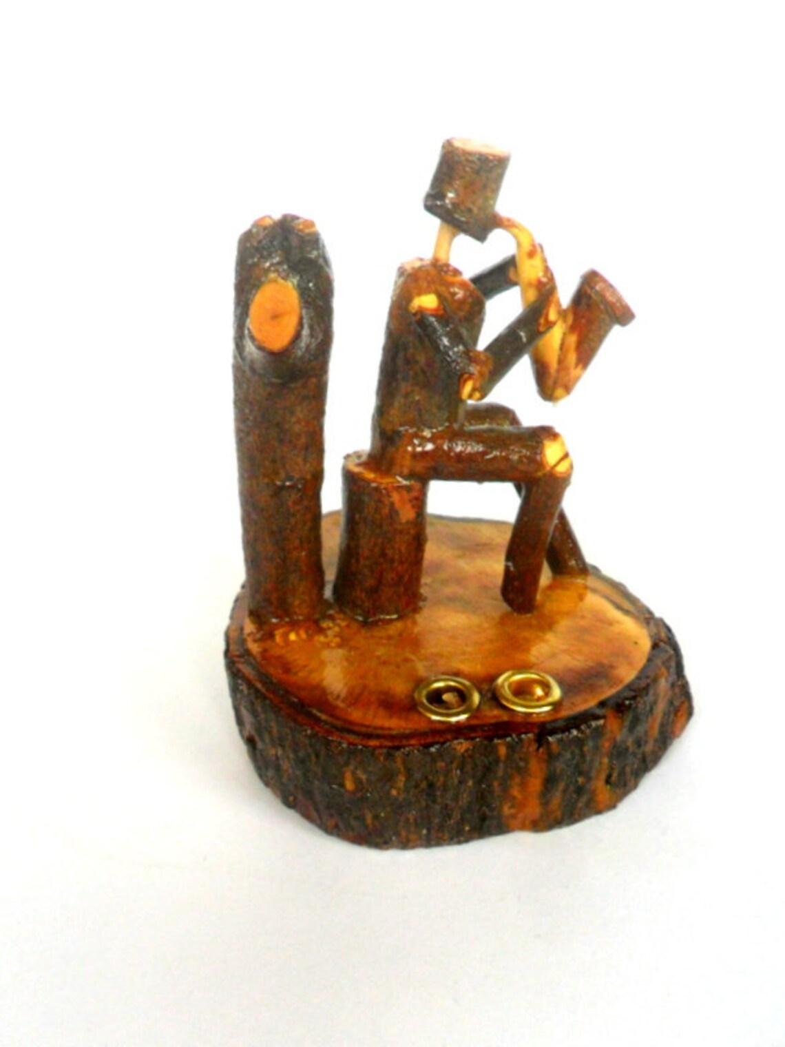 Natural Wood Carving Sculpture Saxophone Player Handmade Feclaimed Wood ...