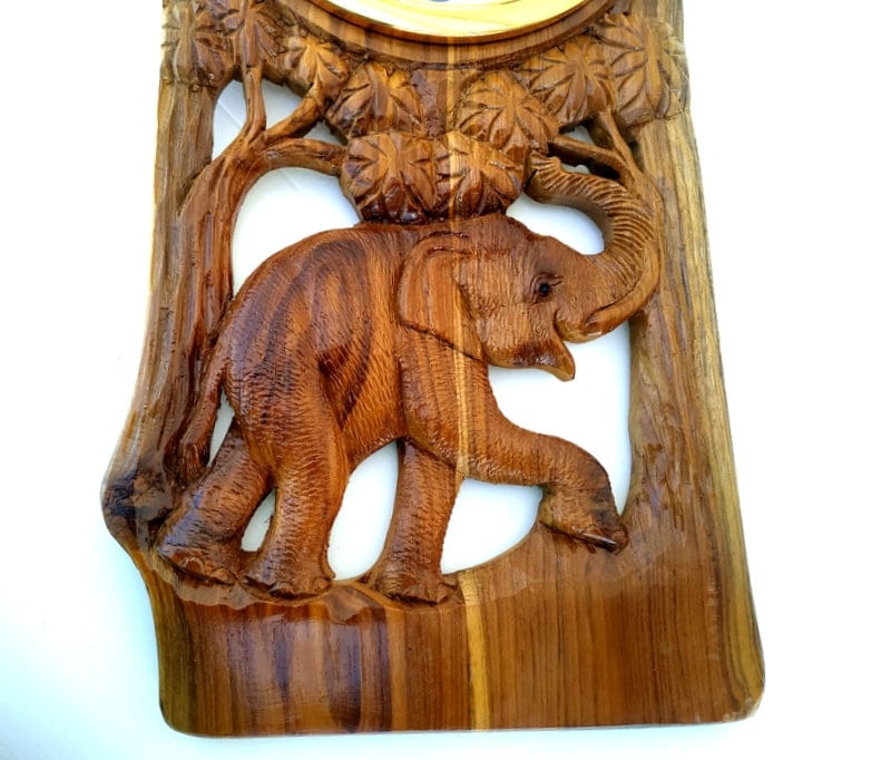 Wood Carving Elephant Clock Natural Teak Wood Hand Carved Art Wall ...