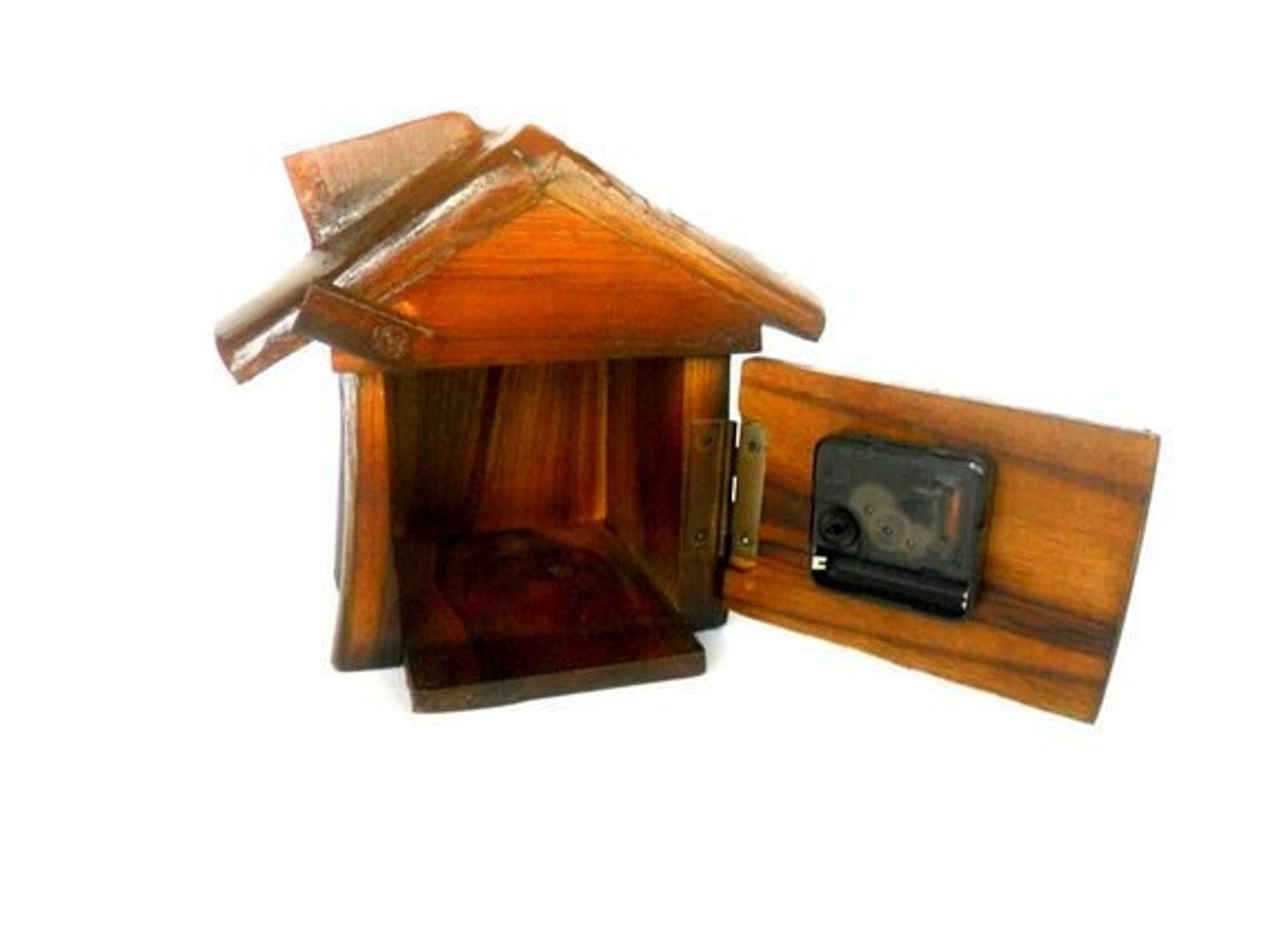 Wooden Desk Clock House Shape Clock Natural Teak Wood Carving Clock ...