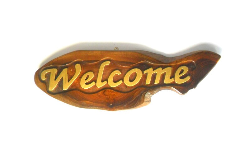Handmade Natural Teak Wood Carving Welcome Sign Wall Hnging | Etsy