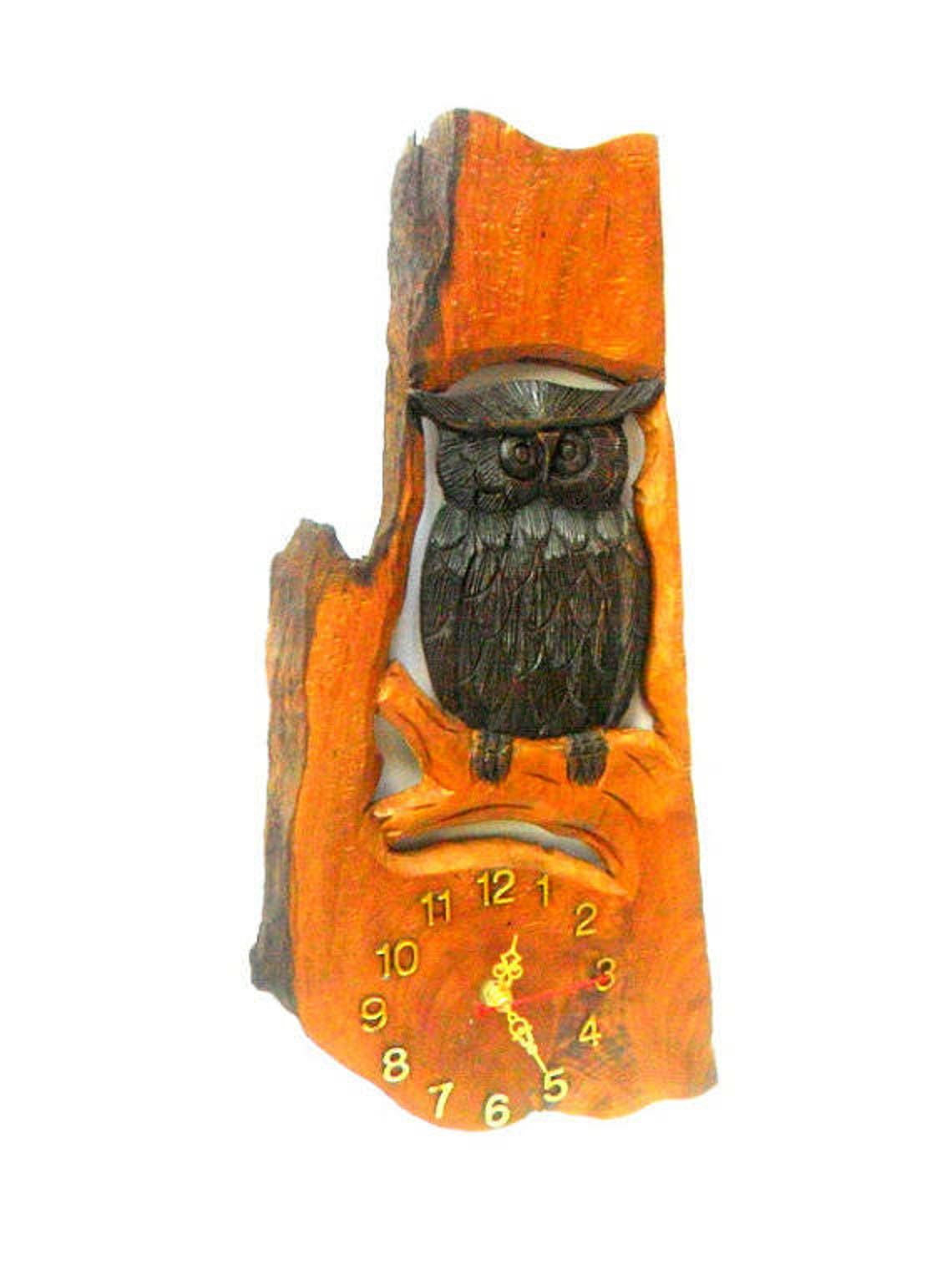 Owl Wall Clock, Wood Carving Owl, Owl Clock, Kids Room Decor, Unique ...