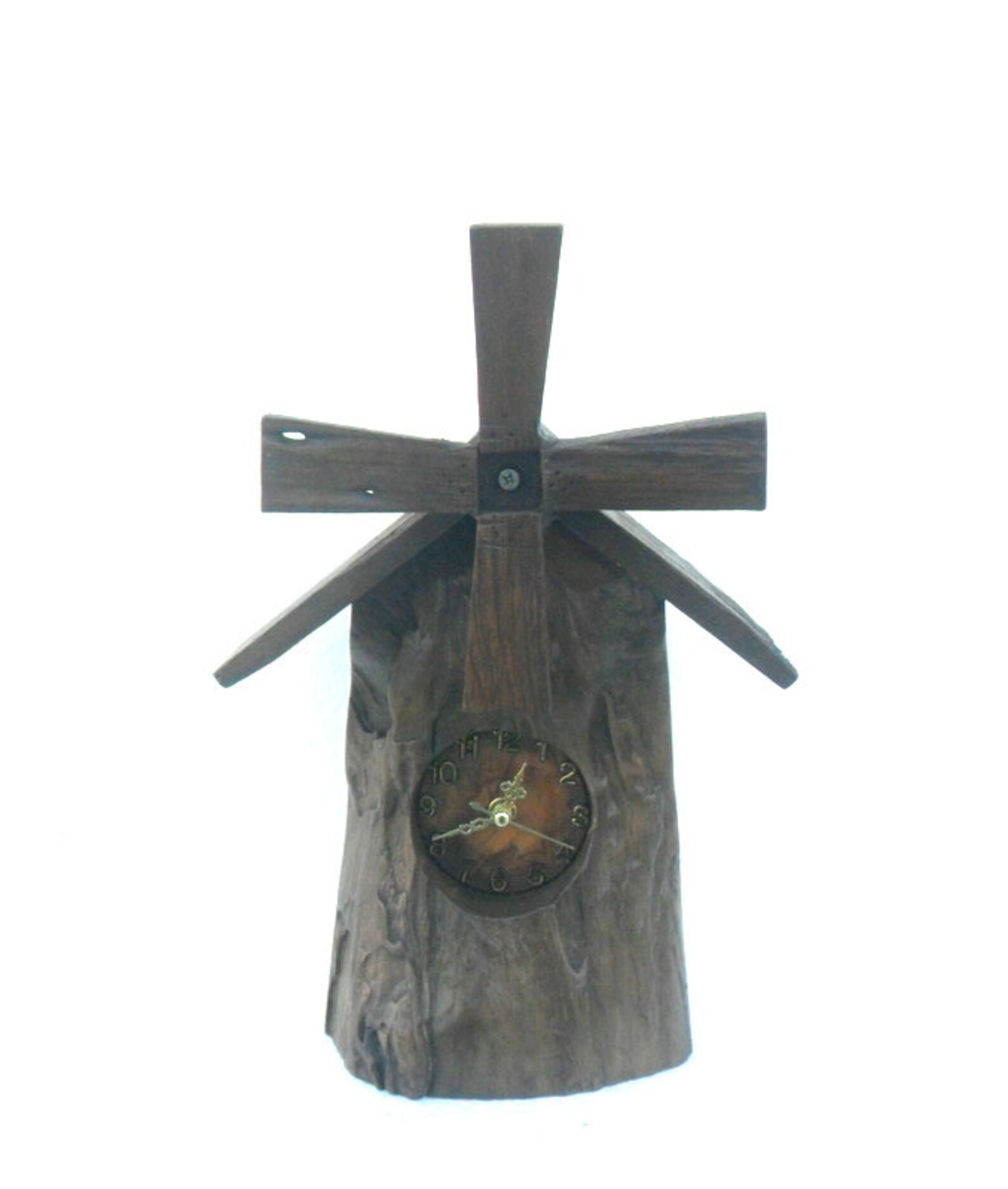 Natural Teak Wood Carving Windmill Clock Carved Wall Hanging Home Art ...