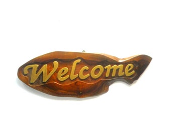 Handmade Natural Teak Wood Carving Welcome Sign Wall Hnging - Etsy