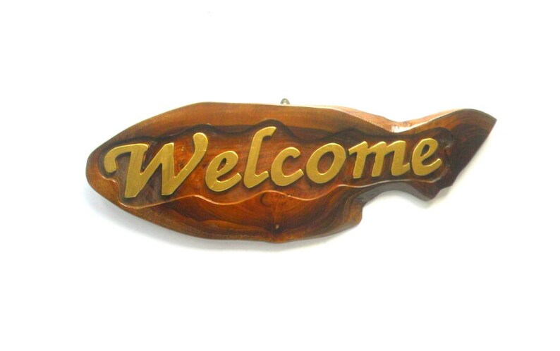 Handmade Natural Teak Wood Carving Welcome Sign Wall Hnging - Etsy