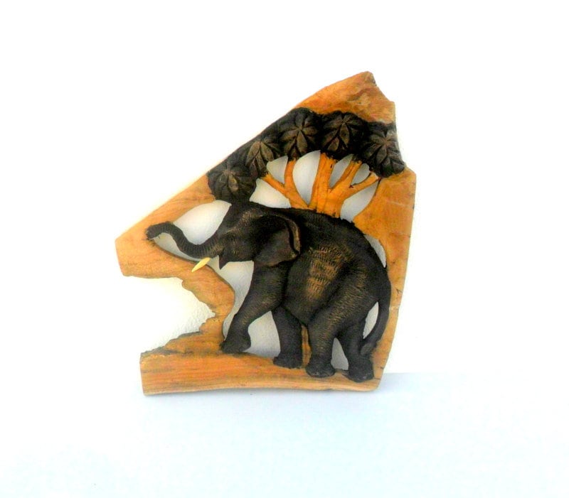 Wood Carving Elephant With Tree Wooden Hand Carved Elephant - Etsy