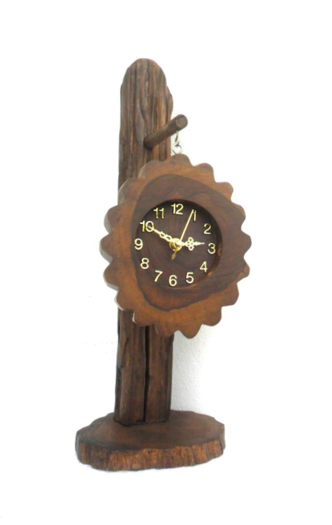 Natural Teak Wood Round Clock Hanging Rustic Driftwood Handmade Wooden ...