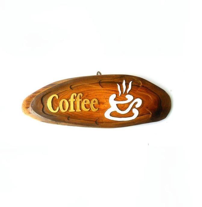 Natural Teak Wood Carving Coffee Sign Wall Hnging Decor Plaque Handmade ...