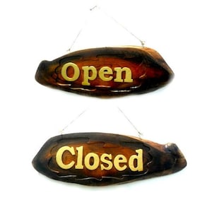 Wood Carving Sign "open Closed" Rustic Reclaimed Wood Handmade Wooden ...