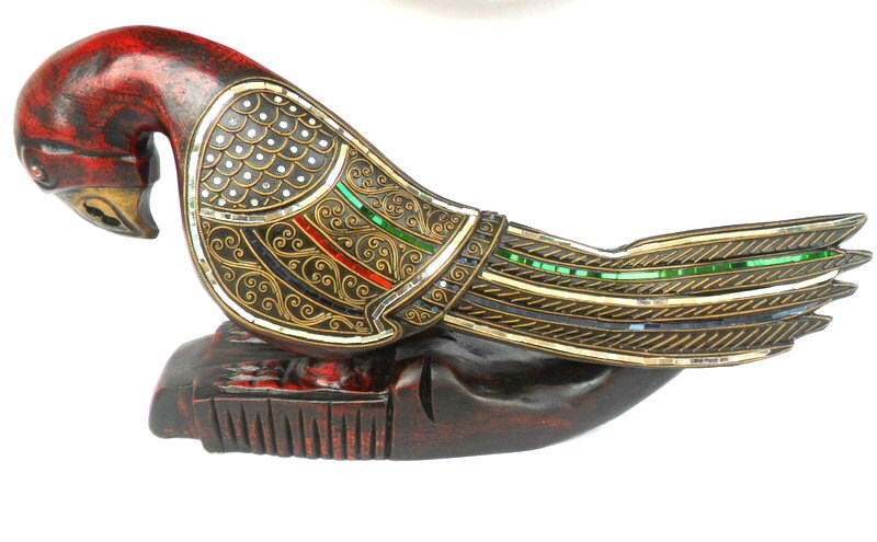 Wood Carving Parrot Bird Decorating With Multi-color Mirror Mosaic ...