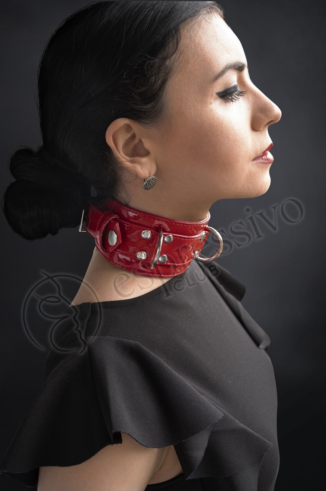 Shiny BDSM Collar, PVC Red Neck Collar With Leash, Luxury Bondage ...