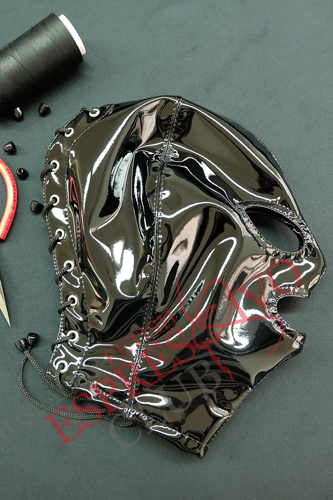 Black PVC Vinyl Fetish Mask Bondage BDSM Mask Latex Look - Etsy