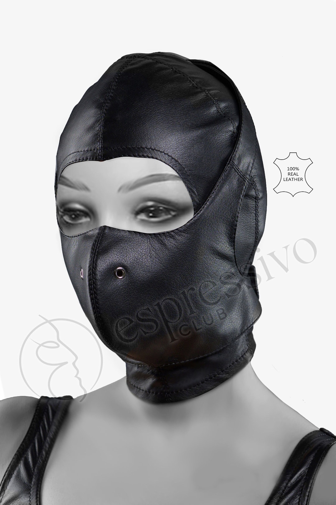Real Leather BDSM Hood Leather Lined Face Mask, BDSM Bondage Set, Hood ...
