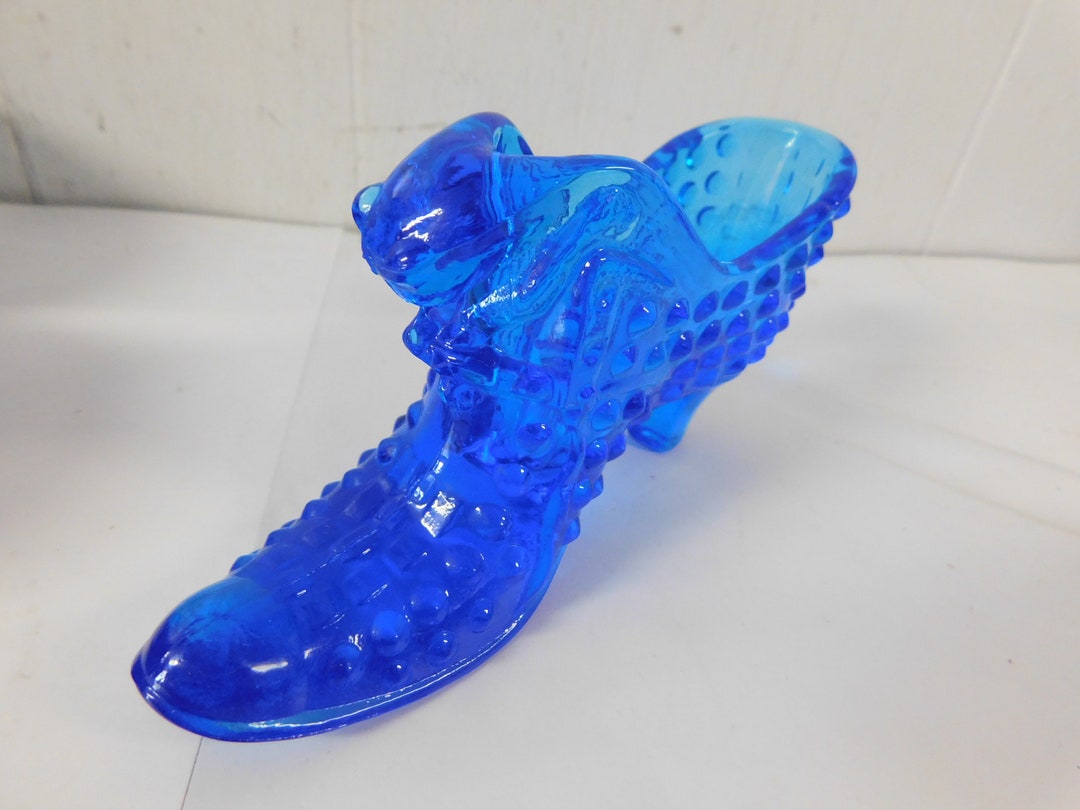Fenton Art Glass Blue Hobnail Shoe - Etsy