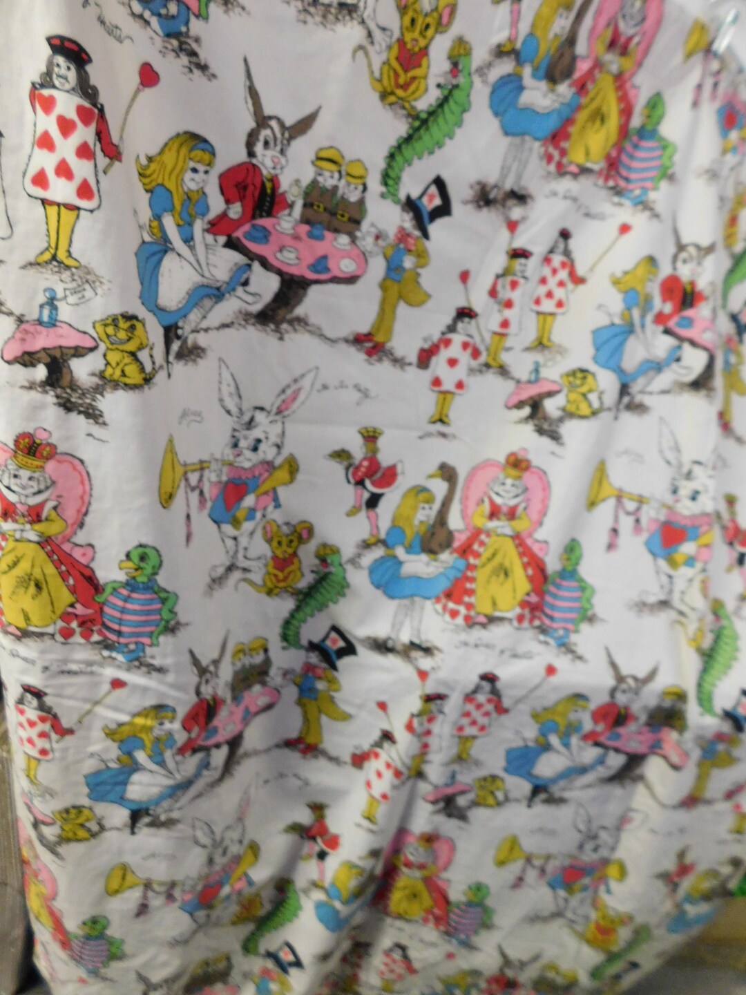 Vintage Alice in Wonderland 1970's Fabric Remnant Mad Hatter Tea Party ...