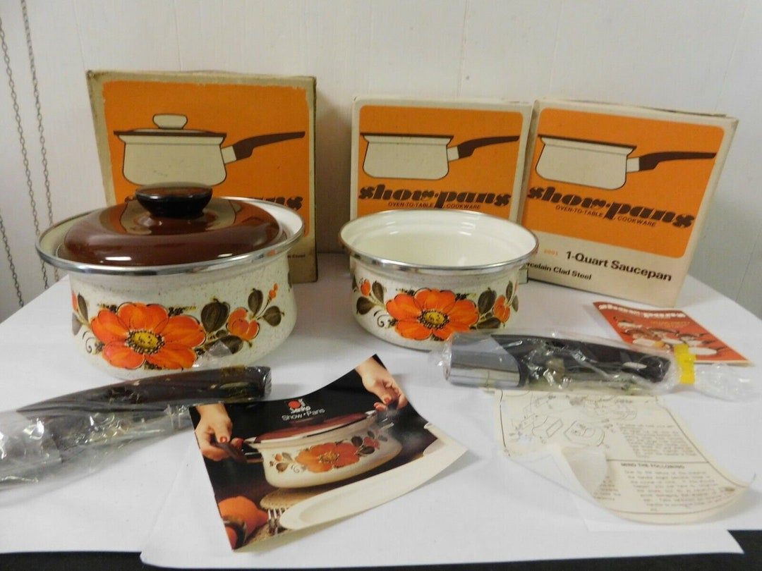 New/ Old Stock Show Pans Porcelain Clad Steel 1 Qt Sauce Pan S/2 & 1.5 ...