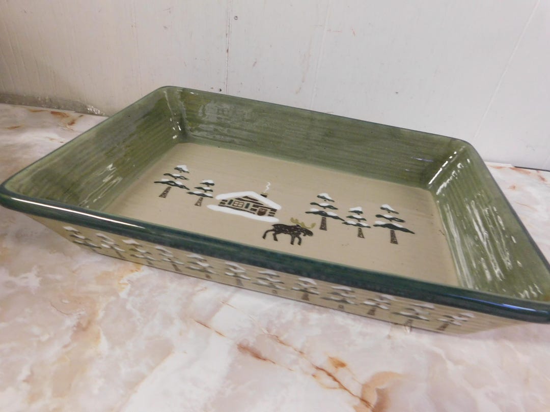 Sonoma Lodge 13" Rectangular Baker Casserole Log Cabin & Moose Scene - Etsy