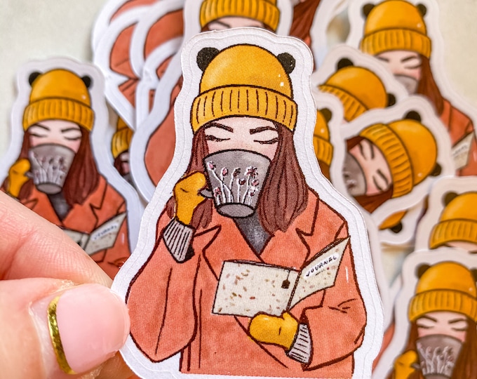 Cozy Coffee Girl Sticker - Etsy