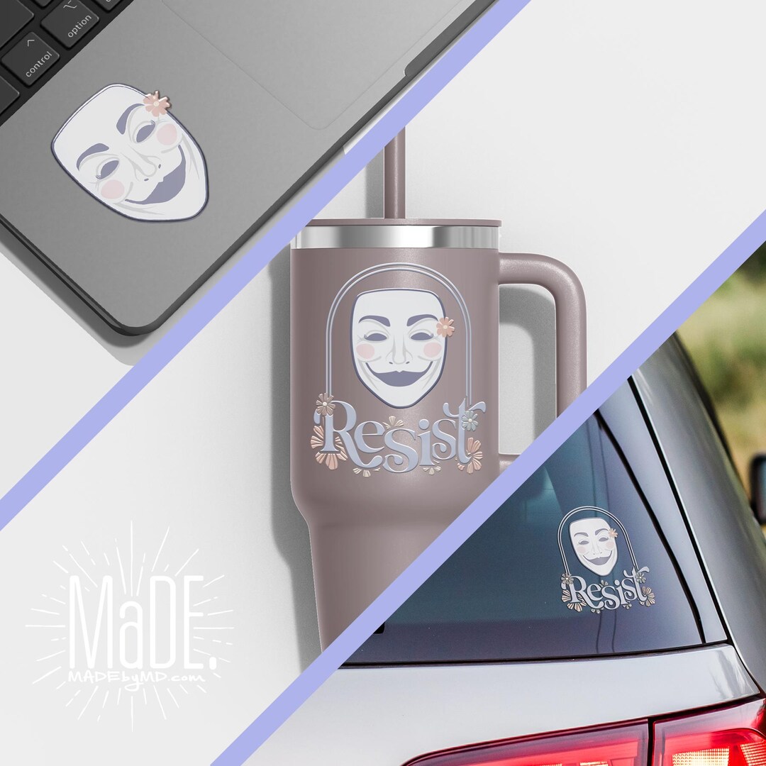 RESIST Female Guy Fawkes - Protest Sticker UV Printed Permanent Decal ...