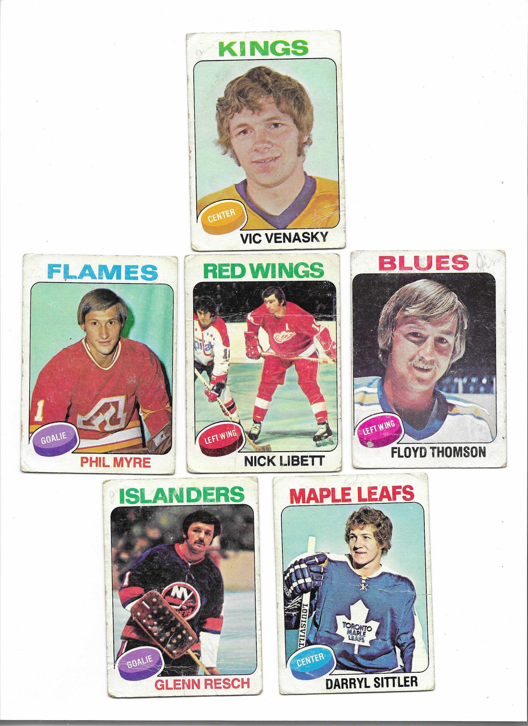 6 Topps 1975 Hockey Cards Resch- Sittler- Myre- Libett- Venasky ...