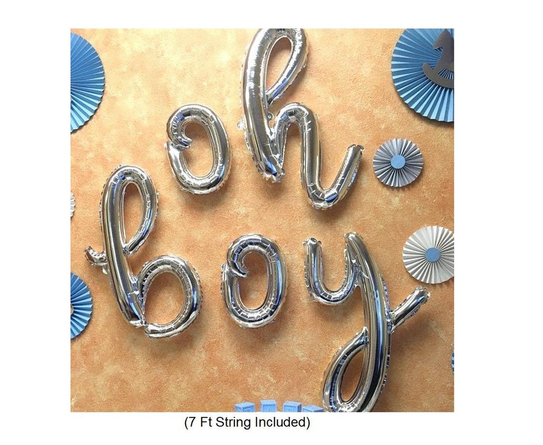 OH BOY Cursive Silver Foil Balloon Script Banner Foil Balloons Baby ...